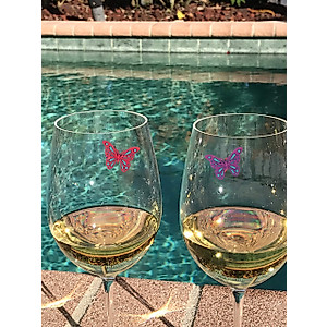 Simply Charmed Butterfly Magnetic Wine Glass Charms - 6 Wine Magnet Drink Markers - Fun Gift for the Gardener