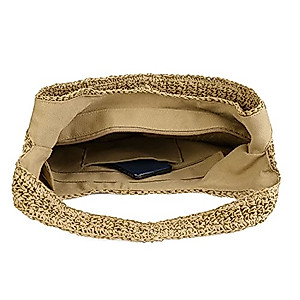 CHIC DIARY Womens Hand-woven Straw Shoulder Bag Large Summer Beach Leather Handles Handbag Tote with Zipper (#01-Khaki)