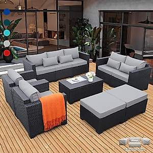 Rattaner Patio Furniture Sets 7 Pieces Outdoor Furniture Sectional Patio Couches Set Storage Table Non-slip Grey Cushions and Waterproof Covers