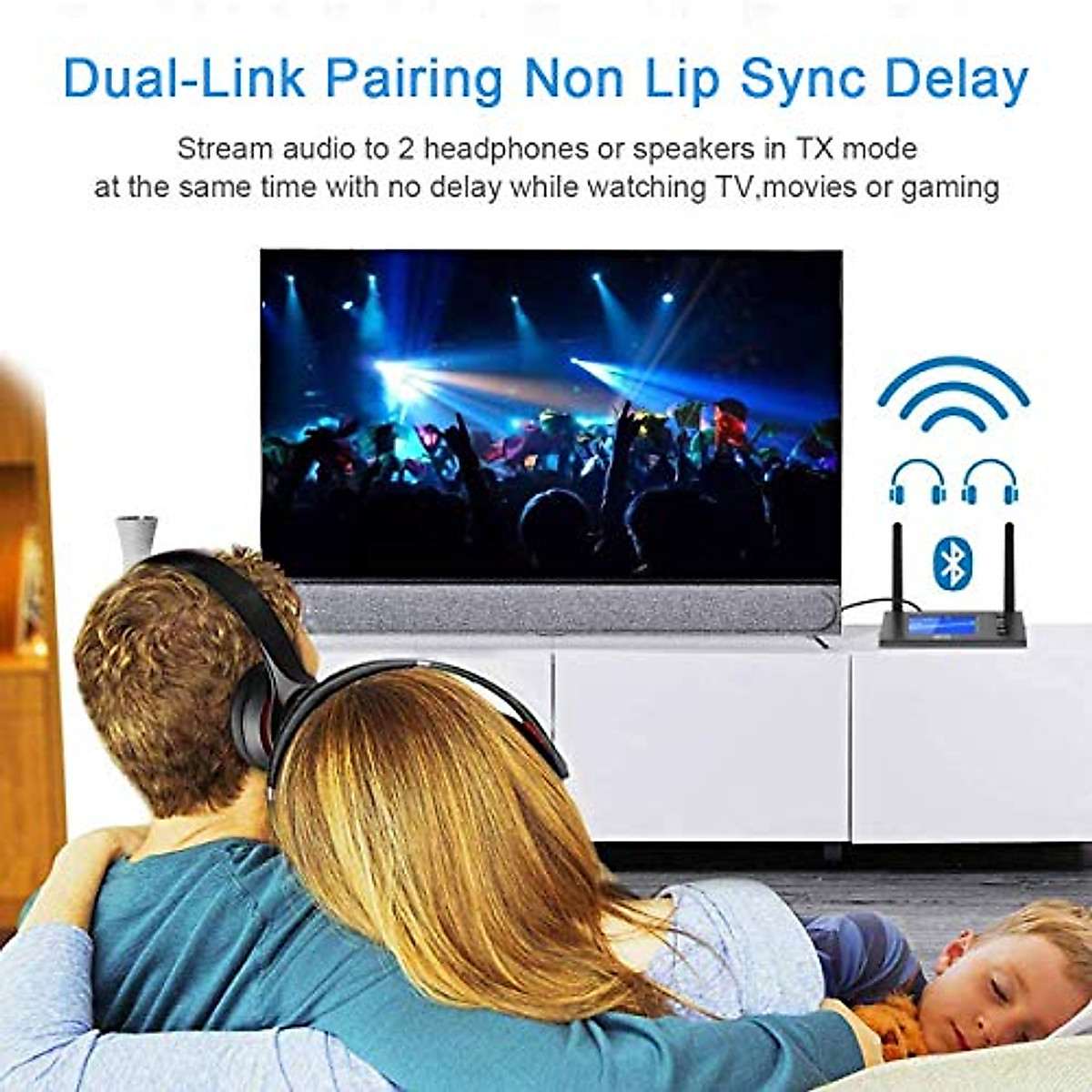 Bluetooth Transmitter Receiver, Wireless Bluetooth Adapter with Unique LCD Display, Low Latency Bluetooth 5.0 Audio Adapter, Dual Link Optical RCA AUX for Headphones, TV, PC, Laptop and Speaker（black）