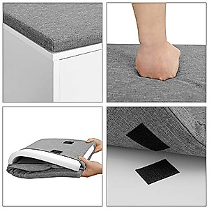 VASAGLE Shoe Bench, Storage Bench with 2 Open and 1 Closed Compartments, Shoe Shelf, Padded Seat, for Entryway, Living Room, Bedroom, White and Gray LHS021W01