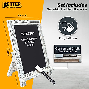 Better Office Products Framed Tabletop Chalkboard Sign, 9.5" x 14", Rustic Wood Frame, Small Magnetic Chalkboard with Built-in Ledge and Folding Stand, One White Chalk Marker Included,(Whitewash)