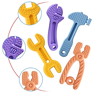 Chuya Baby Teether Toys, Baby Chew Toy for Babies 3-12 Months, Baby Teething Toys Teethers Teething Relief for Infant Toddlers, Hammer Wrench Toys Easy to Hold Silicone BPA-Free (4 Pack)
