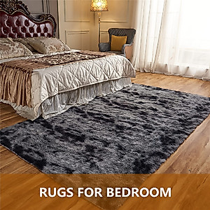 Arbosofe Rugs for Living Room, Area Rug for Bedroom, 8 x 10 Clearance Tie Black and Grey Nursery Room Rug, Large Throw for Playroom Room- Soft, Fluffy, Shaggy Carpets for Kids Room Girls