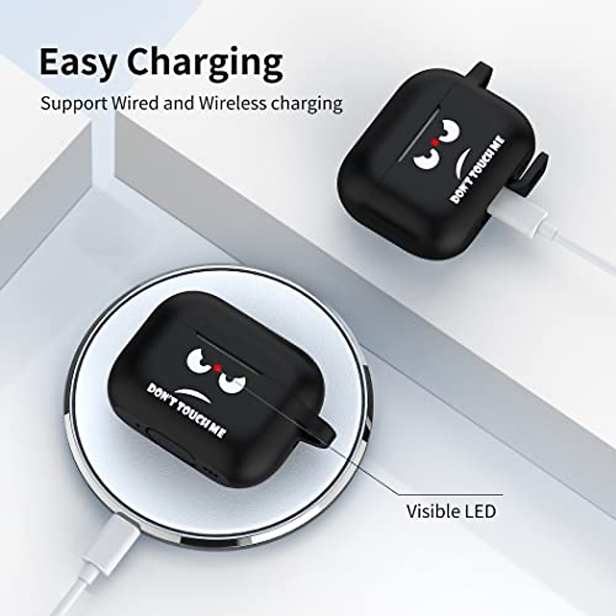 Airpods Pro 2nd/1st Generation Case Cover 2022/2019,CACOE Silicone Case for AirPods Pro 2nd/1st,Protective Skin AirPod Pro 2nd/1st Cases Shockproof Air Pod Cute Funny Accessories with Keychain(Black)