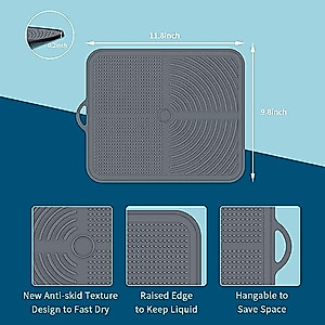 Hescred Silicone Dish Drying Mat, Compact & Portable, Eco-friendly, Easy Clean, Heat-resistant, Reusable Silicone Dish Drying Mat for Kitchen Counter, Dish Washer Safe, Small (12" x 10") Grey