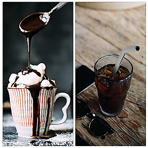 8 Pcs Stainless Steel Straws Spoons, Reusable Metall Straws Spoon with 2 Cleaning Brushes, 2 in 1 Snow Cone Straws Drinking Reusable Stainless Steel Ice Tea Long Spoons Straws for Cocktail Milkshake