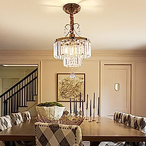 Zenouidle Modern Crystal Chandelier Crystal Pendant Light Fixture 2-Tier Round Flush Mount Ceiling Light for Dining Room Bedrooms Living Room Entryway,Gold(E26 Base)
