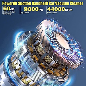 Tuoetp Wireless Handheld Car Vacuum Cleaner, 9000PA Strong Suction Handheld Vacuum Cordless Rechargeable, Wireless Vacuum Cleaner Cordless Mini Portable Vacuum for Car, Home, Office (Black)