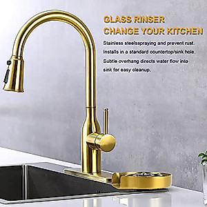 Metal Kitchen Sink Glass Rinser, Sprayer Faucet Bottle Washer Cup Cleaner Kitchen Sink Accessories, Quick Rinse for Home Bar Faucet, Gold