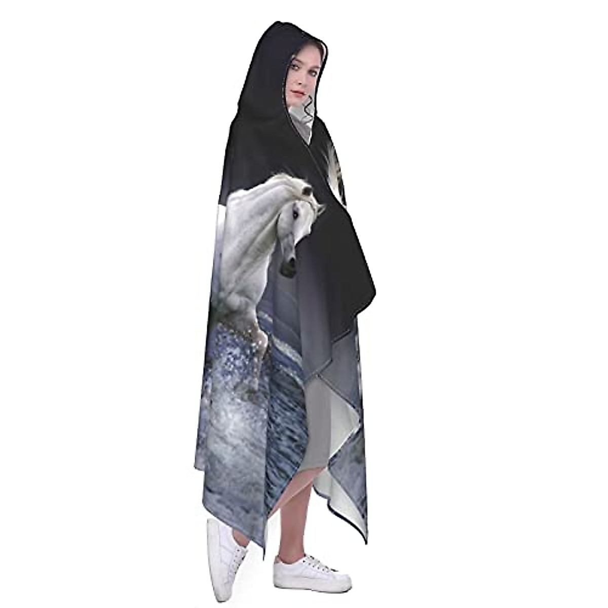 Hooded Blanket Throw Horse Running Hoodie Blanket Wearable Blanket Microfiber Soft Hooded Blanket for Kids Men Women