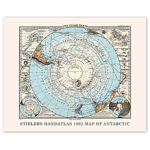 Vintage Antarctica 1891 Map Prints, 1 (11x14) Unframed Photos, Wall Art Decor Gifts for Home Geography Office Studio Science Engineer School College Student Teacher Coach World Continents History Fans