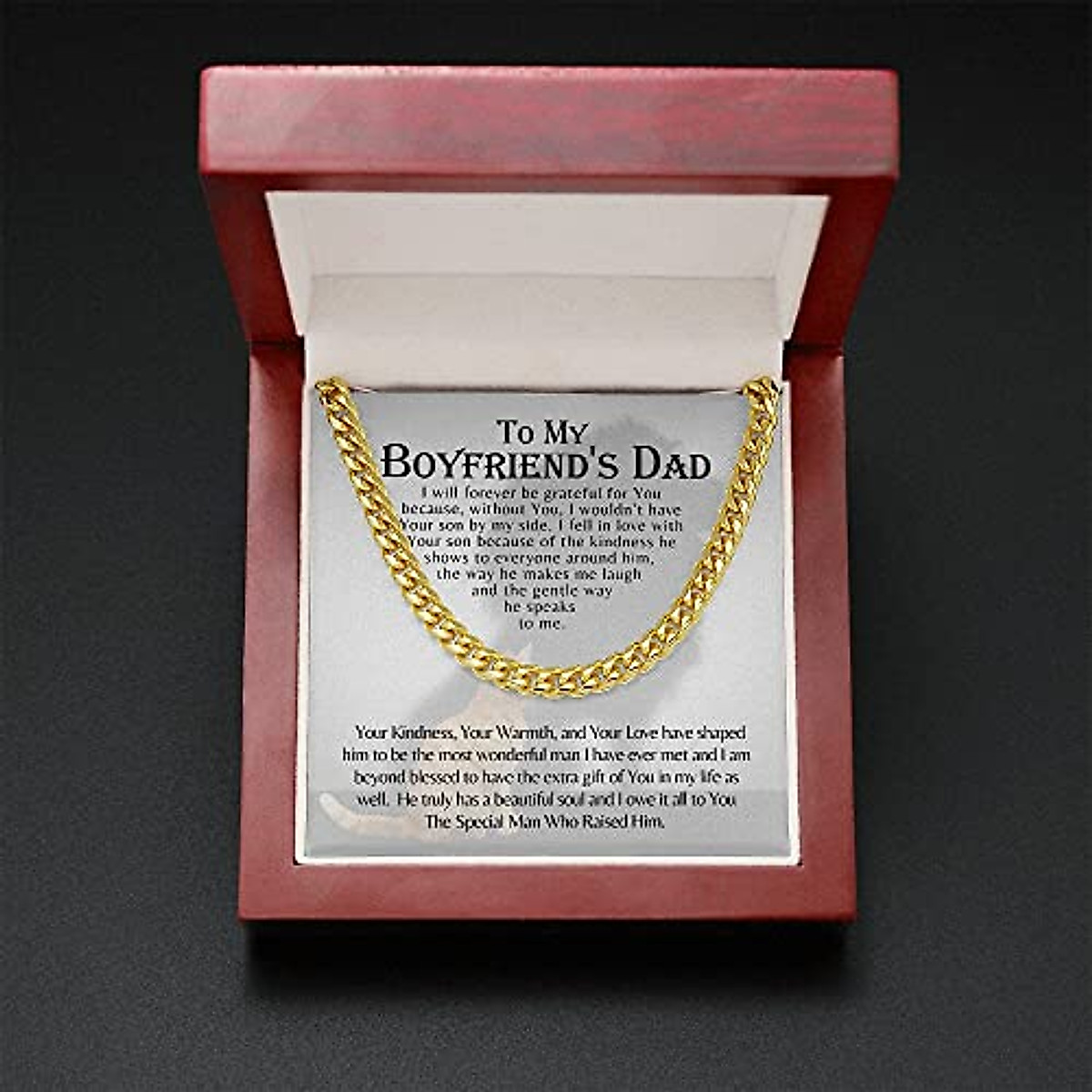 To My Boyfriends Dad Father Gift, Cuban link Chain, Necklace, for Christmas, Birthday, Just Because, Fathers Day, Present, Stocking Stuffer TBS0574