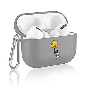 Cartoon Planet Astronaut Pattern Airpods Pro Case,Gray Design Cosmic Airpods Pro Cover Soft TPU Protective Compatible with Apple AirPods Pro Wireless Charging Case with Lanyard(Gray&Planet Astronaut)