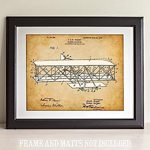 Wright Brothers Flying Machine - 11x14 Unframed Patent Print - Makes a Great Home or Man Cave Decor and Gift Under $15 for Pilots and Plane Enthusiasts