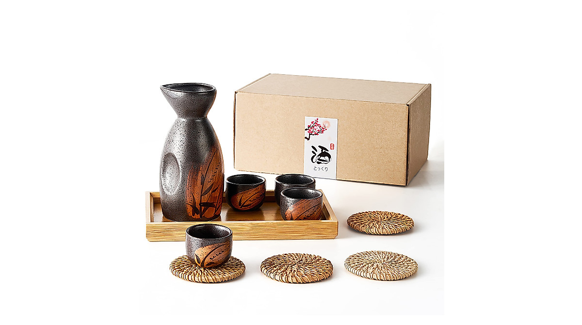 RECEESOON 10-Pc Japanese Sake Set | Hand-Painted Saki Gift