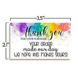 Your Order Made Our Day Watercolor Rainbow Thank You Customer Appreciation Package Inserts for Small Businesses, 100 2" X 3.5” Single Sided Insert Cards by AmandaCreation
