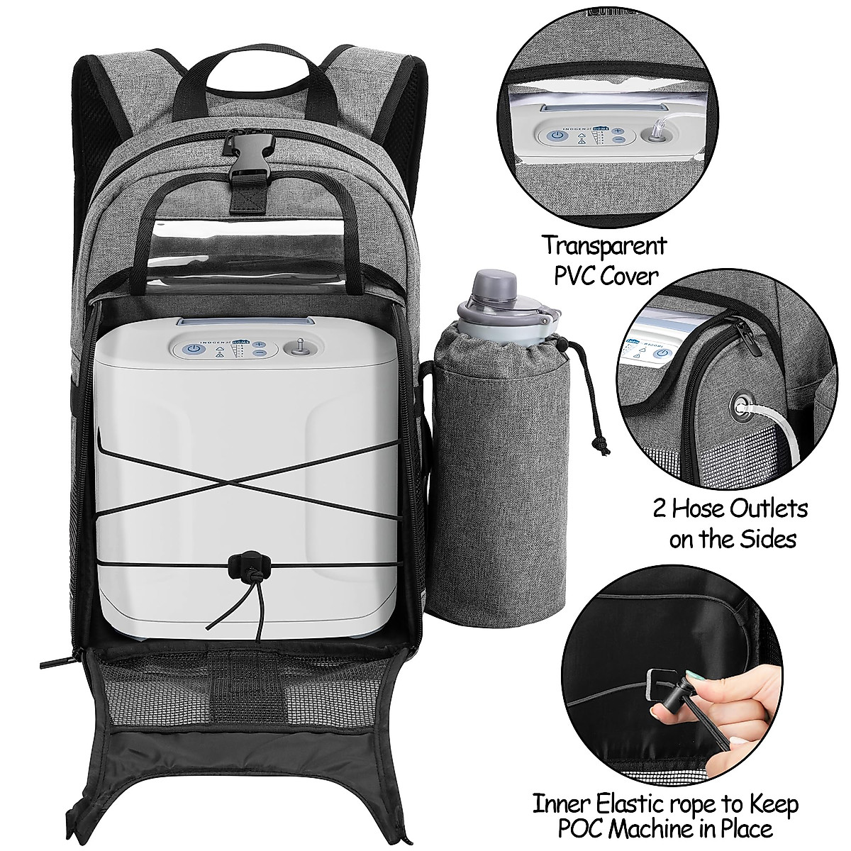 CURMIO Portable Oxygen Concentrator Backpack, POC Carrying Bag Compatible for Inogen, OxyGo and Caire Units, Bag Only, Gray (Patent Pending)