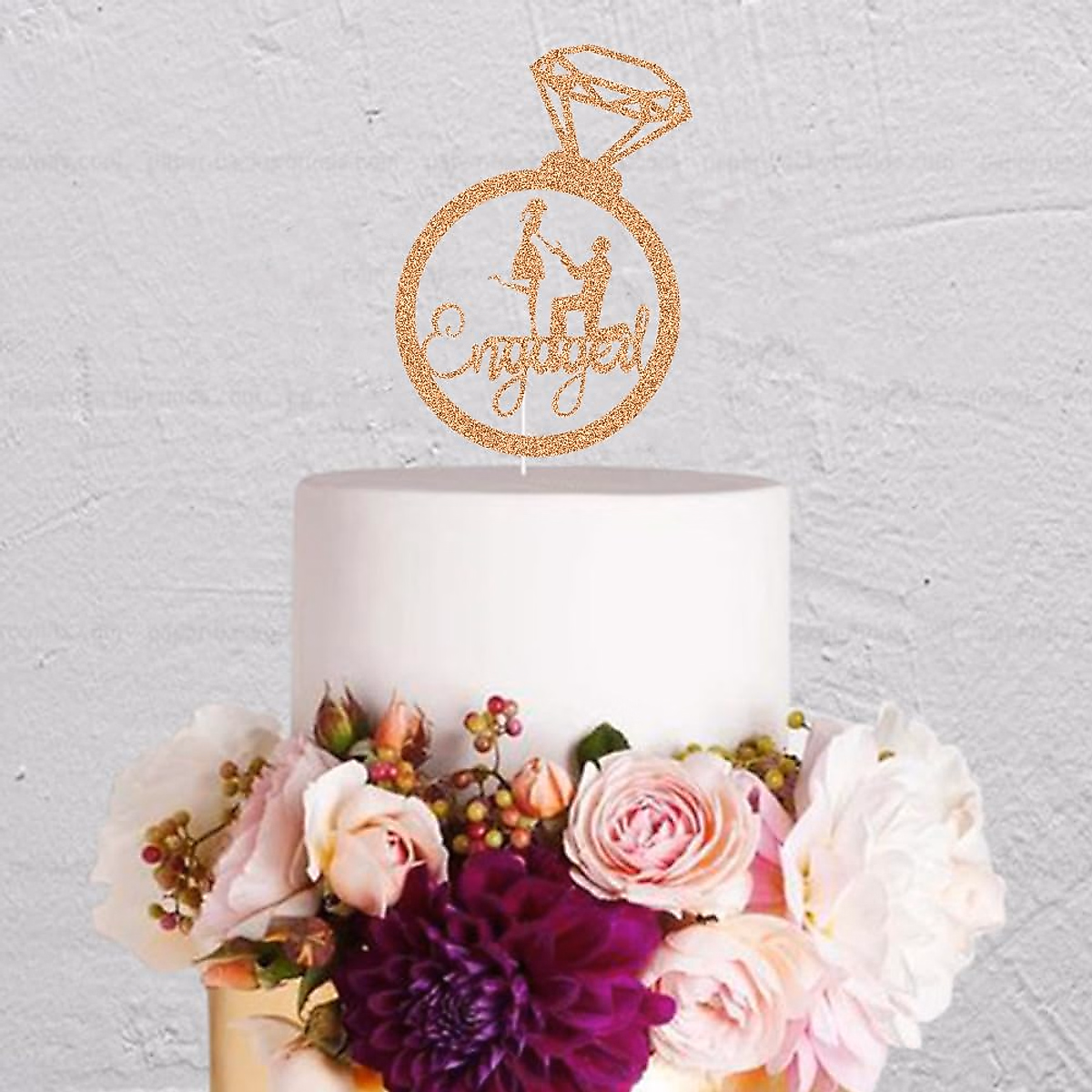 Engaged Cake Topper Proposal Party Decor Diamond Ring Bride and Groom Engagement Party Decorations Rose Gold Glitter