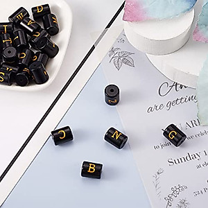KISSITTY 26pcs/Box Letter Beads Glass Column Beads with Golden Letters A-Z Black Color Alphabet Loose Spacer Beads 11x14mm for DIY Jewelry Making Crafts with Hole 1.5mm