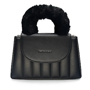 FALL SUMMER SOLID COLOR VEGAN PU LEATHER CROSSBODY/TOP HANDLE FUR BAG (BLACK)