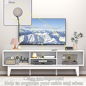 TV Stand for 55/60/65 Inch TV, Farmhouse Entertainment Center with Shelves, Cabinets and Sliding Doors, Rustic TV Media Console Table with Solid Wood Feet & Cord Holes for Living Room, Bedroom, White