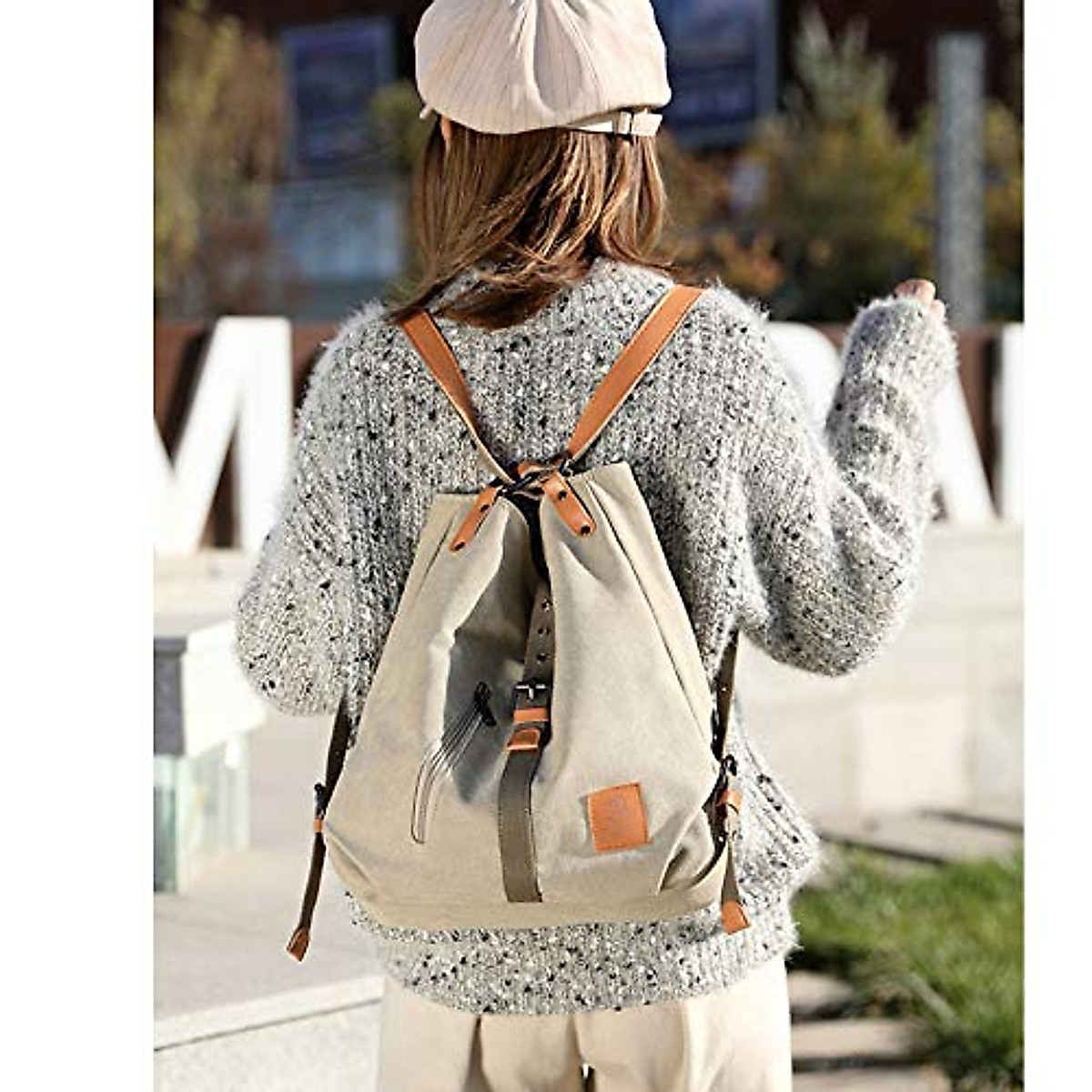 Cayla 3 Ways Canvas Purses Handbags Totes Shoulder Bag Backpack Hobo For Women (Khaki)