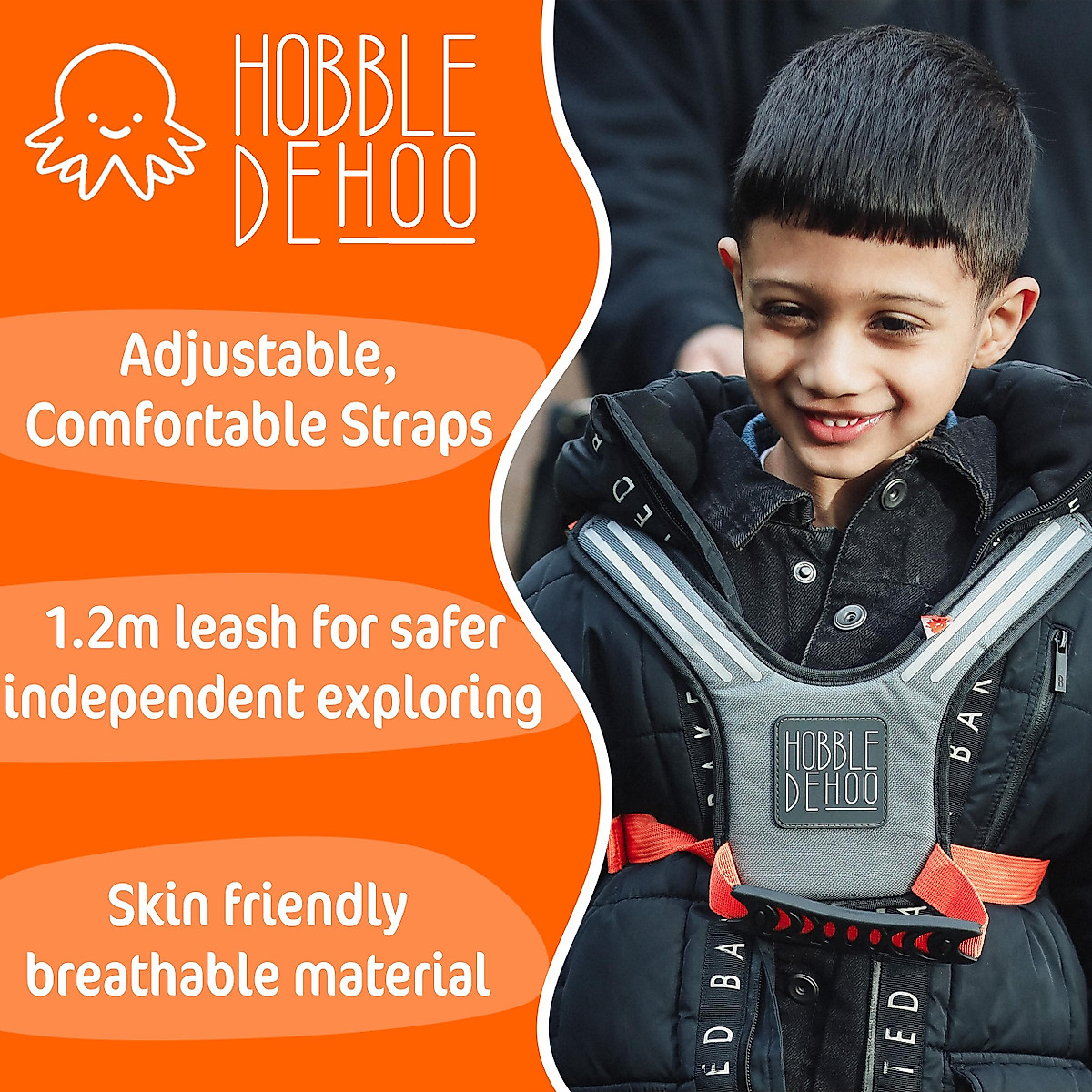 Hobbledehoo Active Child Harness, Safety Harness For Kids & Toddlers Aged 2-7 Years, Child Harness For Walking & Supporting SEN and Special Needs (Orange Harness with Leash)