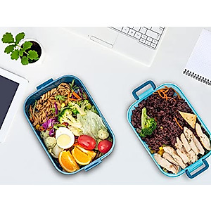 TWOKIWI Bento Box Adult Lunch Box – Lunch Containers for Adults – 7 Cup Bento Lunch Box with 3 Compartments & Fork, Microwave,Dishwasher & Freezer Safe (Ocean Blue)