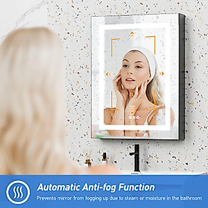 Kiiminki LED Bathroom Cabinet, Wall Mounted Medicine Cabinet with LED Mirror 3 Colors Changeable & Dimmable Brightness, Anti-Fog Function (Black, 36X24)