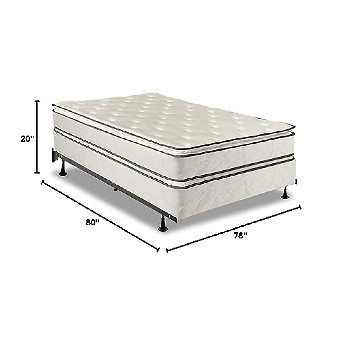 Greaton, 12-Inch Medium Plush Double Sided Pillowtop Innerspring Mattress & 8" Wood Box Spring Set with Frame, King