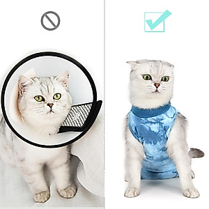 Cat Recovery Suit for Male and Female Surgical Post Surgery Soft Cone Onesie Tie Dye Cats Shirt Clothes Neuter Licking Protective Diapers Outfit Cover Kitten Spay Collar Alternative(Navy Blue, L)