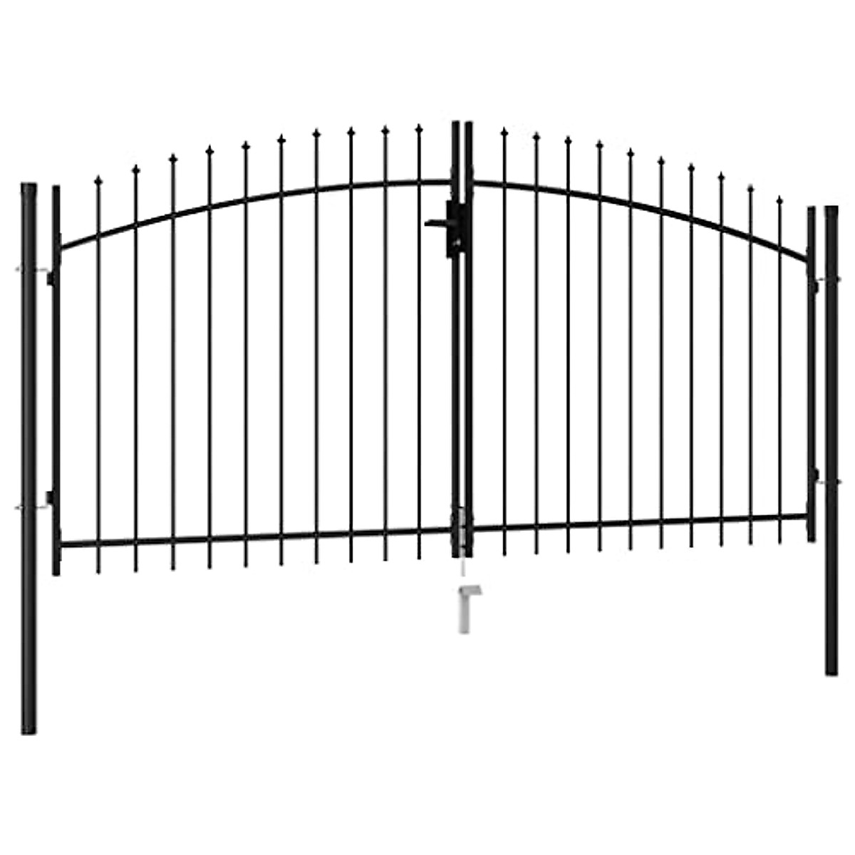 loibinfen Double Door Fence Gate with Spike Top, Garden Fence Gate Double Door Metal Steel Outdoor Fencing for Yard Driveway, Steel 9.8'x4.9' Black