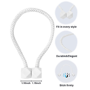 OySeyFo 8 Pack Magnetic Curtain Tiebacks, Drapery Holdbacks with Upgraded Magnet Convenient Drape Tie Backs European Style Decorative Curtain Ties for Home&Office Window Draperies(White)