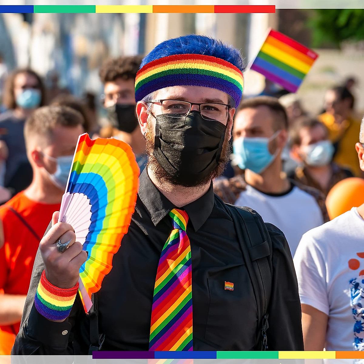 Halloween Costume Set Gay Pride Rainbow Set, Rainbow Pride Cape Pride Flag Rainbow Striped Sweatband Headband Wristbands for LGBT Gay Holiday Party Celebration