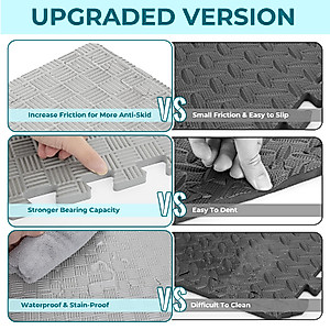 Gym Flooring Puzzle Exercise Mats: Sportneer 1/2" Thick 12" x 12" Interlocking Floor Mats EVA Foam Exercise Tiles for Home Gym Fitness Equipments with Border Waterproof Workout Anti-Slip Mat 12 Sqft