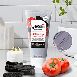 Yes To Tomatoes Clear Skin Detoxifying Charcoal Mud Mask For Acne Prone Skin Draw Out Impurities And Prevent Breakouts Contains Salicylic Acid 96 Natural Ingredients, Red, Tomato, 2.006 Fl Oz