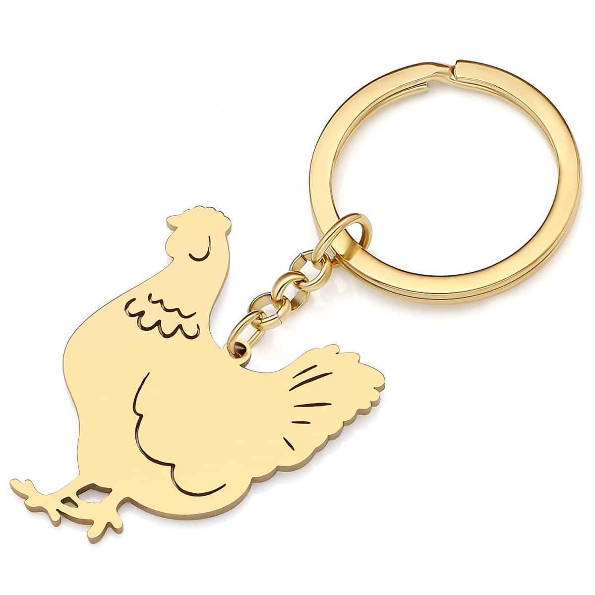 LONYOO Novelty Rooster Hen Chicken Keychain Stainless Steel Chicken Keyring Gifts for Girls Women Purse Car Key Charms (Gold Plated)
