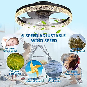 AHWEKR Ceiling Fan with Lights Dimmable LED Reversible Blades Timing with Remote Control, 5 Invisible Bladesflush Mount Ceiling Fan (18in, Black)