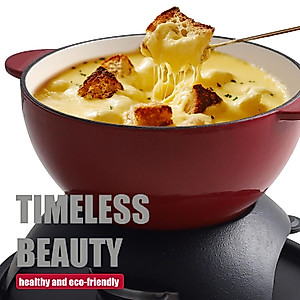 Artestia 11-Piece Cast Iron Fondue Set with Adjustable Burner 6 Colored Forks, 5-Cup Red Cheese Fondue Pot, Perfect for Chocolate, Caramel, Meat, 4-6 Person