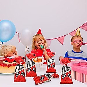 100 Pcs Race Car Fuel Can Popcorn Treat Bags Racing Car Cellophane Candy Bags Cookie Snacks Bags with Twist Checkered Racing Flag Bags Racing Theme Decorations Racing Car Birthday Party Supplies