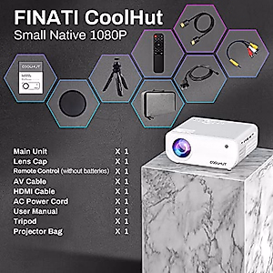 5G WiFi Native 1080P Outdoor Movie Projector, FINATI·CoolHut Wireless Projector with WiFi and Bluetooth, Mini Portable Projector with Carry Bag & Tripod Compatible with iPhone/PC/TV Stick/PS5(White)