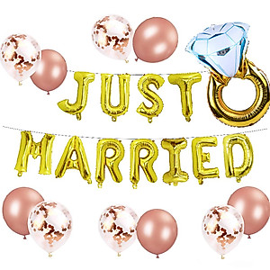 LaVenty Set of 12 Just Married Balloons Just Married Banner Bridal Shower Party Balloons Bridal Shower Party Decoration Wedding Party Decoration