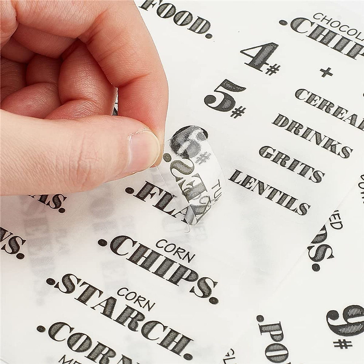 CRASPIRE Kitchen Pantry Labels 12 Sheets Preprinted Clear Kitchen Food Labels Water Resistant Organize Labels for Containers Jars Canisters Storage Bins