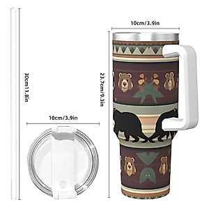 HULIBIN Bear Print Double Deck Stainless Steel Travel Coffee Cup With Lid 40 Oz Ice Bully Cup