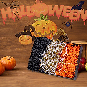 Jocomoni 10.6oz Halloween Crinkle Cut Paper Shred Filler Black Orange Crinkle Cut Paper Sherd Filler for Gift Wrapping Craft DIY Packaging Filling Party Supply