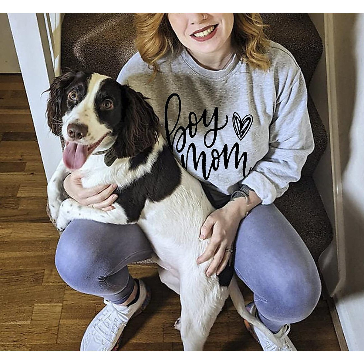 Boy Mom Sweatshirt Women Lightweight Fall Long Sleeve Pullover Sweatshirts Cute Heart Graphic Crewneck Tops T-Shirt (Grey, M)