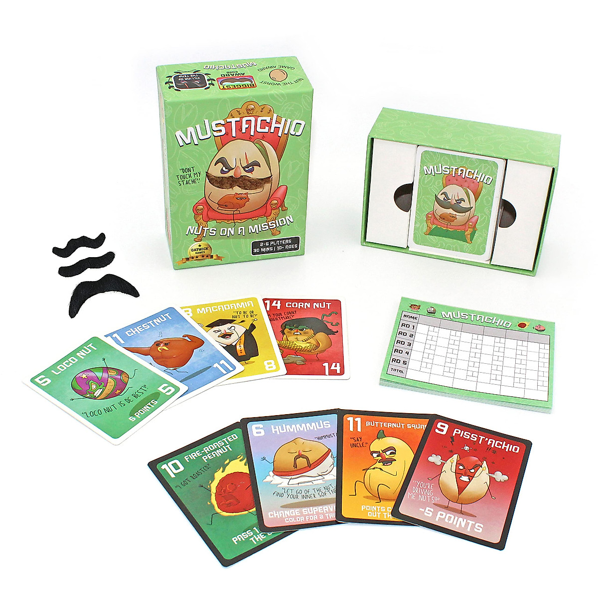 Mustachio- Mustaches Now Included, a Strategy Game of Trickery and Scheming Nuts, Funny Board Games for Teens and Family Night, Card Game for 2-6 Players
