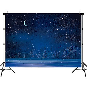 Night Sky Photography Background Winter Night Snowfall Snowflake Moon Blurry Fir Trees Pine Forest Photo Backdrop for Baby Shower Christmas Happy New Year Party Decoration Banner 7x5ft