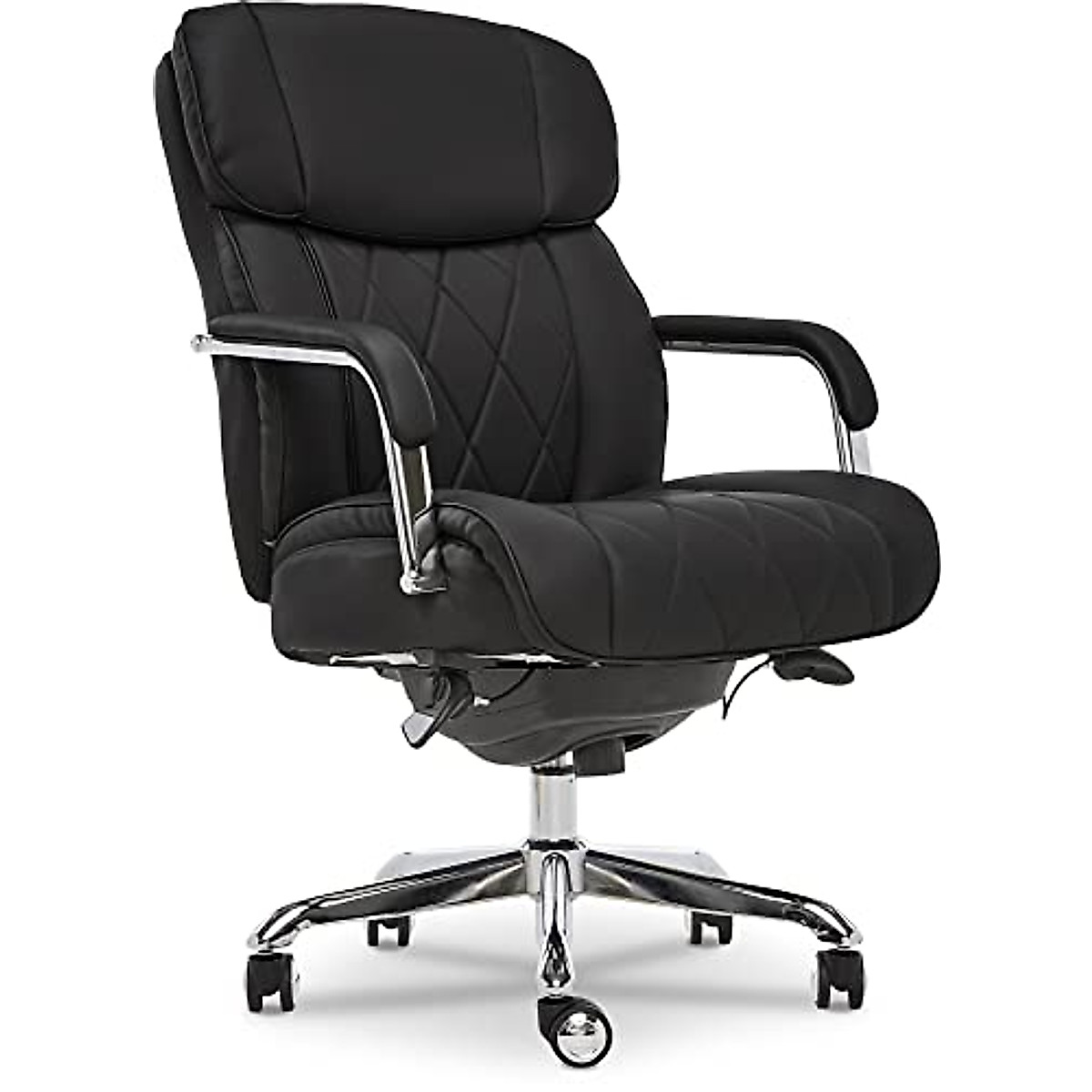 La-Z-Boy Sutherland Quilted Leather Executive Office Chair with Padded Arms, High Back Ergonomic Desk Chair with Lumbar Support, Black Bonded Leather